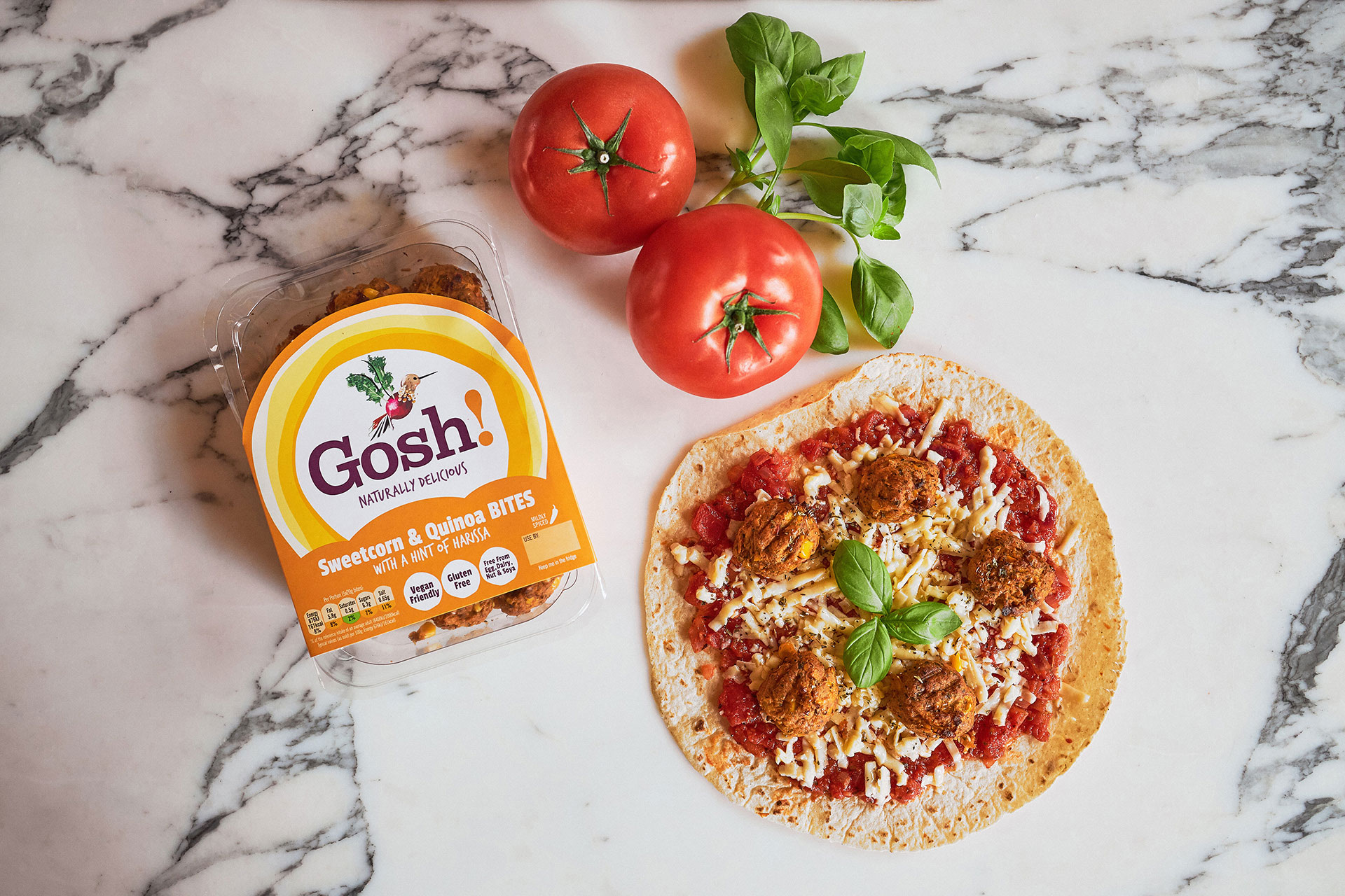 Pizza with Gosh! Sweetcorn & Quinoa Bites by 15min_mom | Vegan ...